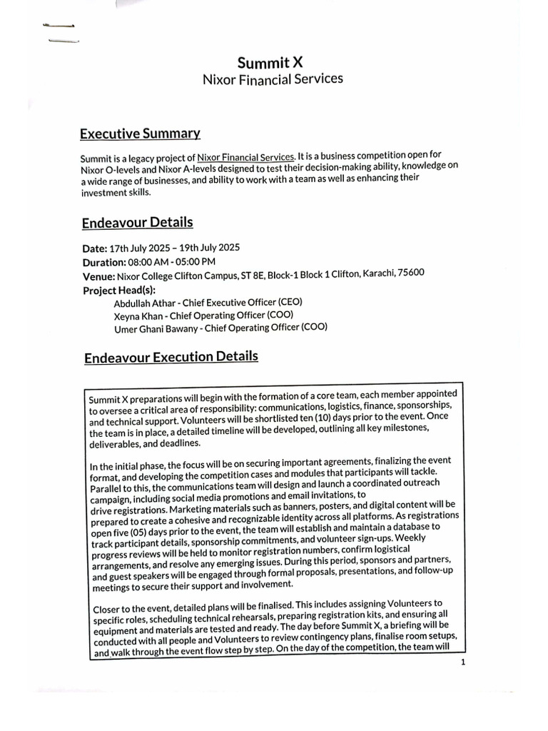 Summit X Signed Operations Plan | PDF