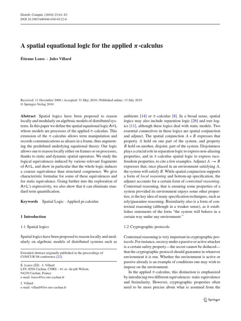 A spatial equational logic for the applied: π-calculus | PDF | Logic | Mathematical Logic