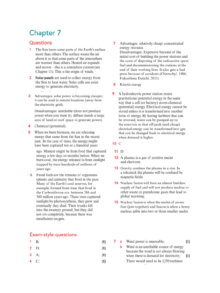 Grade 9 Chapter 7 - Energy Resources Textbook Exercise Answers | PDF