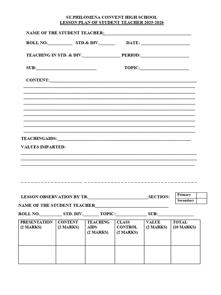 Lesson Plan Student Teacher | PDF