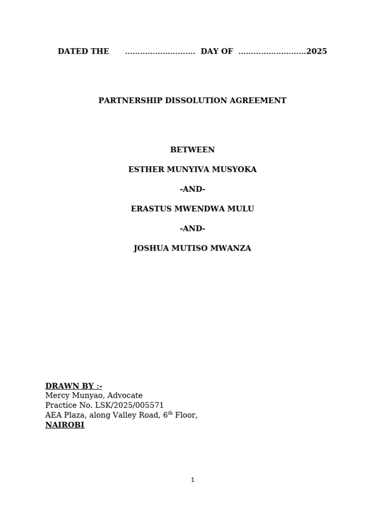 Partnership Dissolution Agreement Mbiuni | PDF | Partnership | Justice