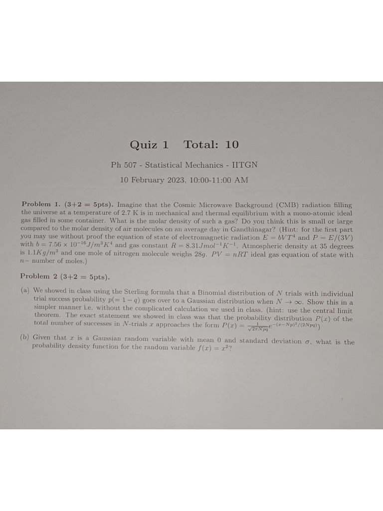 Stat Mech PYQs | PDF