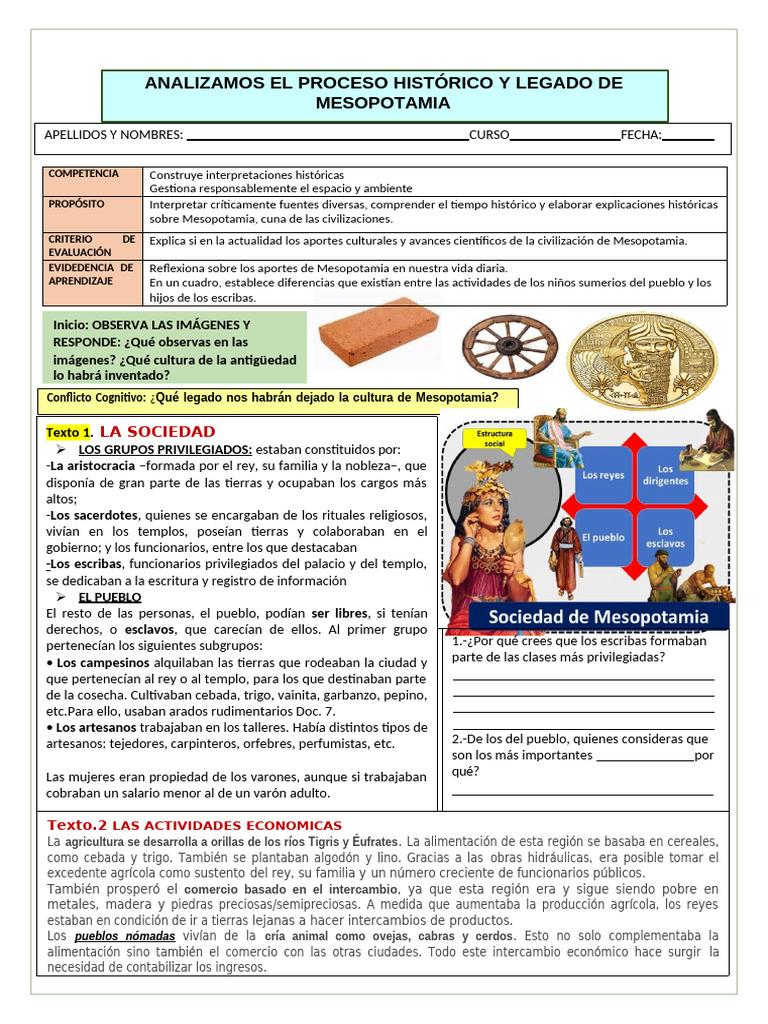 Sesion 11 1º CCSS Aportes Mesopotamia | PDF | Mesopotamia | Agricultura