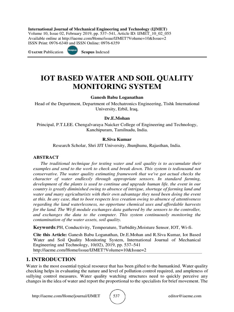 Iot Based Water and Soil Quality Monitoring System | PDF | Ph ...