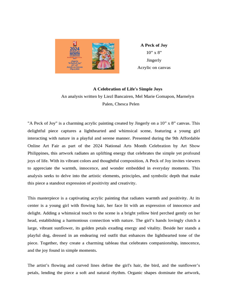 APeckofJoy FormalAnalysis | PDF | Composition (Visual Arts) | Paintings