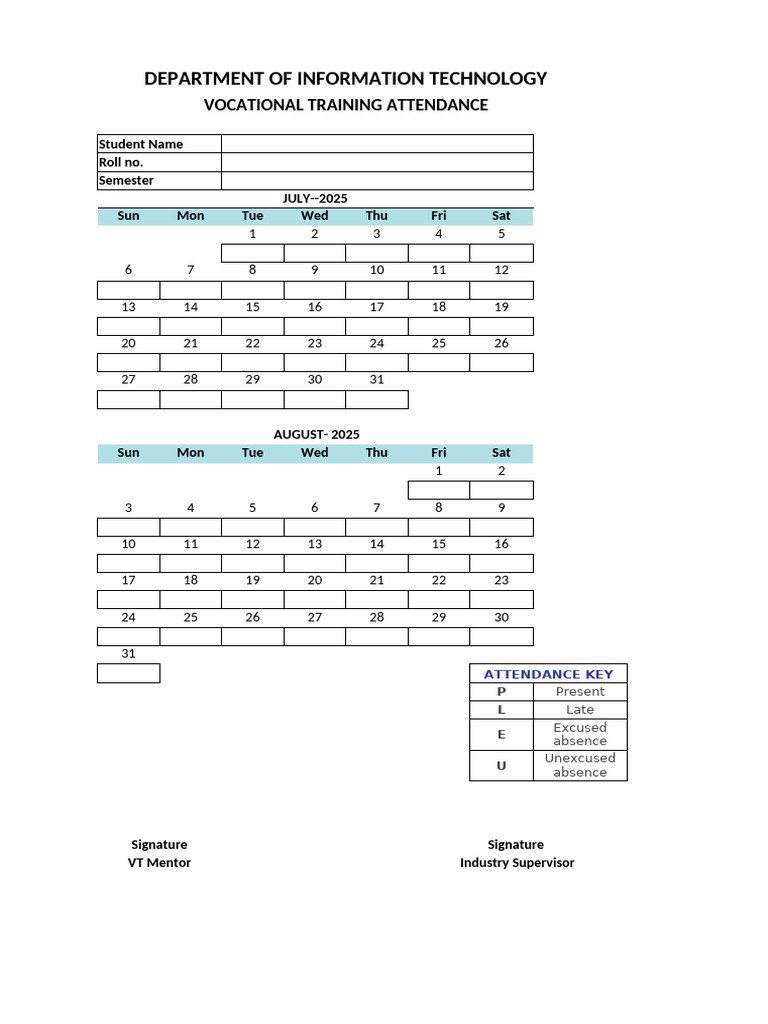 VT Attendance July Aug 2025 | PDF