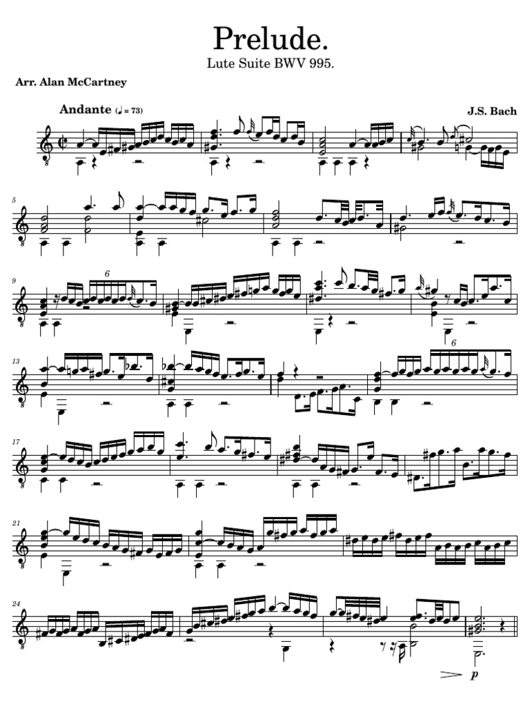 Bach Lute Suite BWV 995 Arrangement | PDF | Compositions | Musical Forms