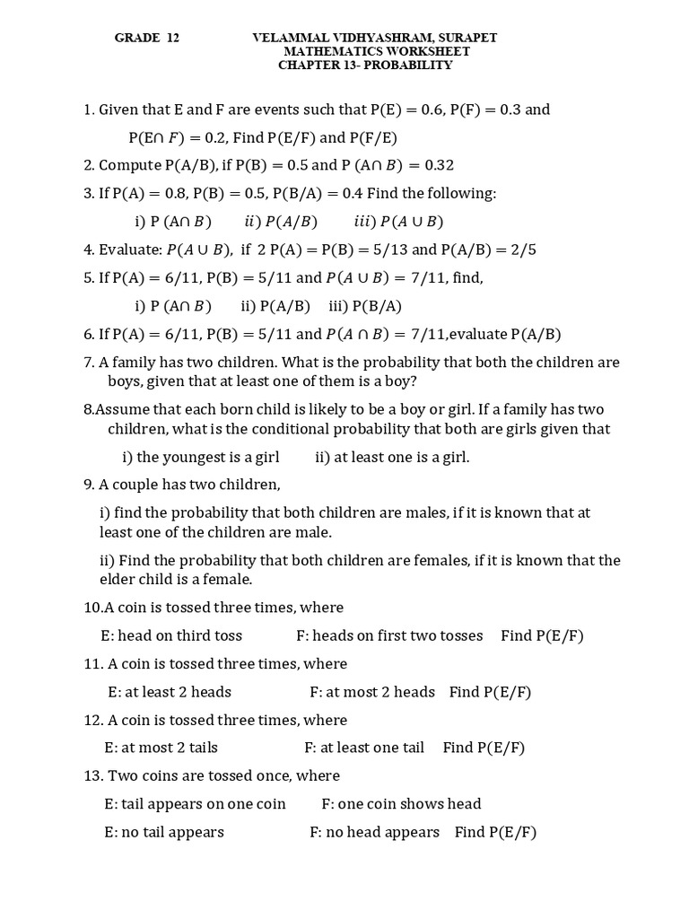g12 Mat Ch13 Probability | PDF | Probability | Multiple Choice