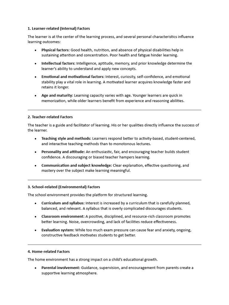 Factors Affecting Learning | PDF | Learning | Teachers