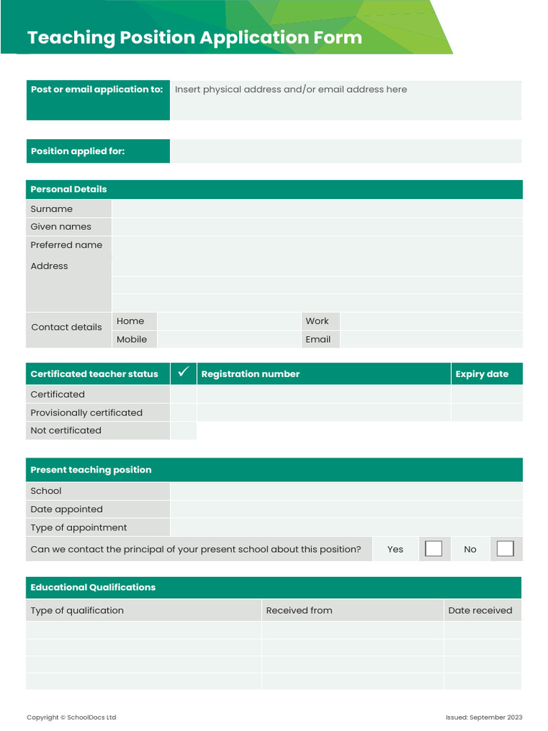 Teaching Position Application Form | PDF | Travel Visa | Justice