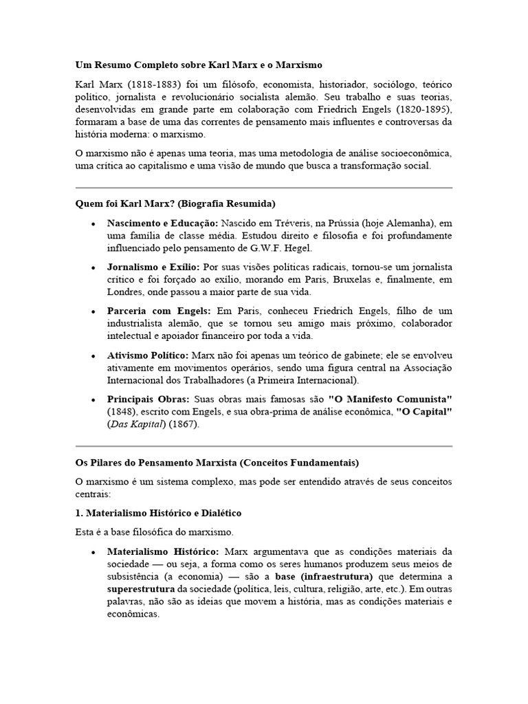 Um Resumo Completo Sobre Karl Marx e o Marxismo | PDF | Marxismo | Karl ...