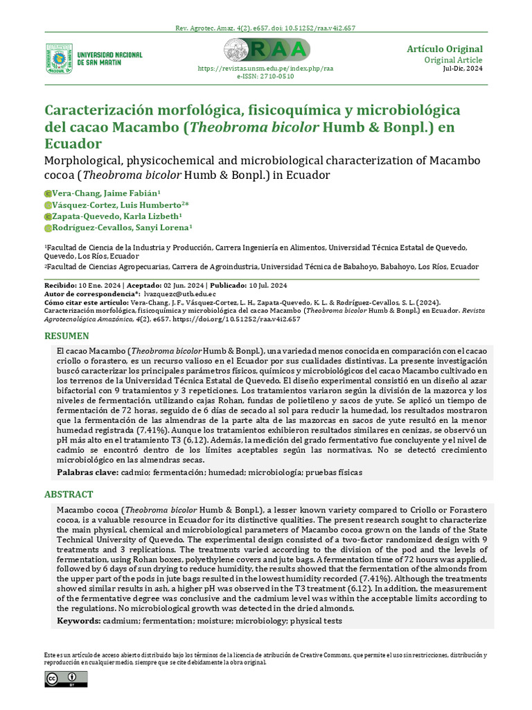 Caracterización Morfológica, Fisicoquímica y Microbiológica Delcacao ...