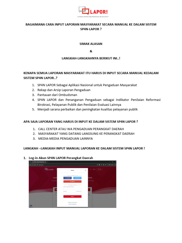 Cara Manual Input Laporan SP4N-LAPOR | PDF