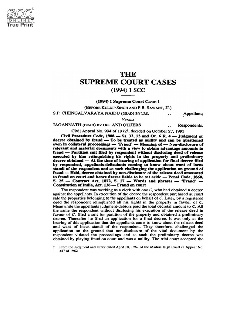 S.P. Chengalvaraya Naidu v. Jagannath | PDF | Supreme Court Of The ...