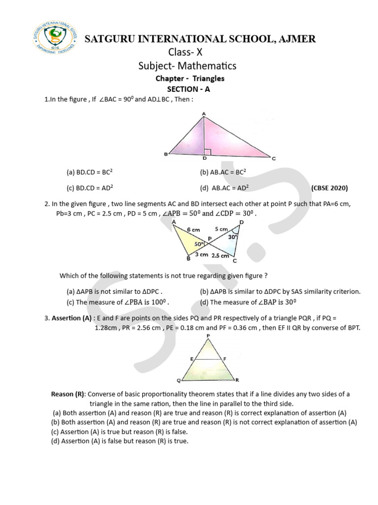 Class X Mathematics: Triangles Chapter | PDF | Mathematics | Euclidean ...
