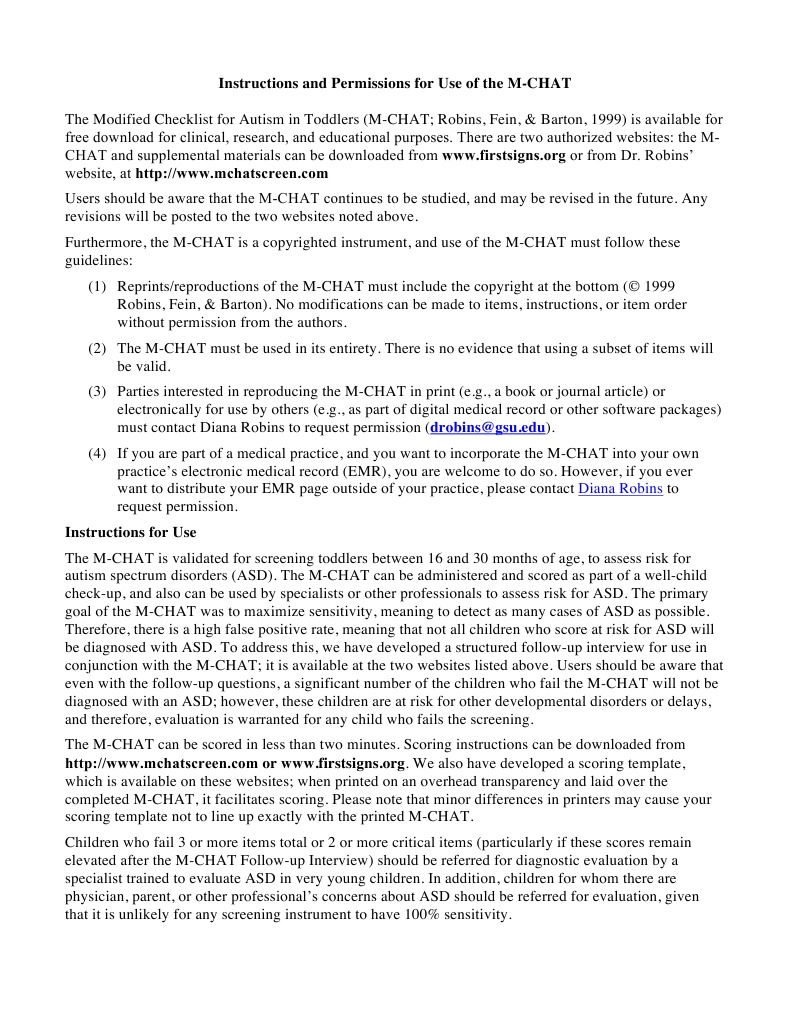 M Chat | PDF | Autism Spectrum | Mental And Behavioural Disorders