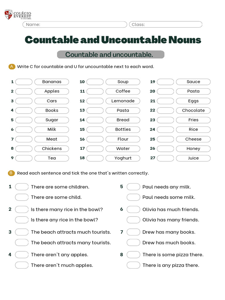 Countable and Uncountable Nouns Worksheet | PDF | Pasta | Soup