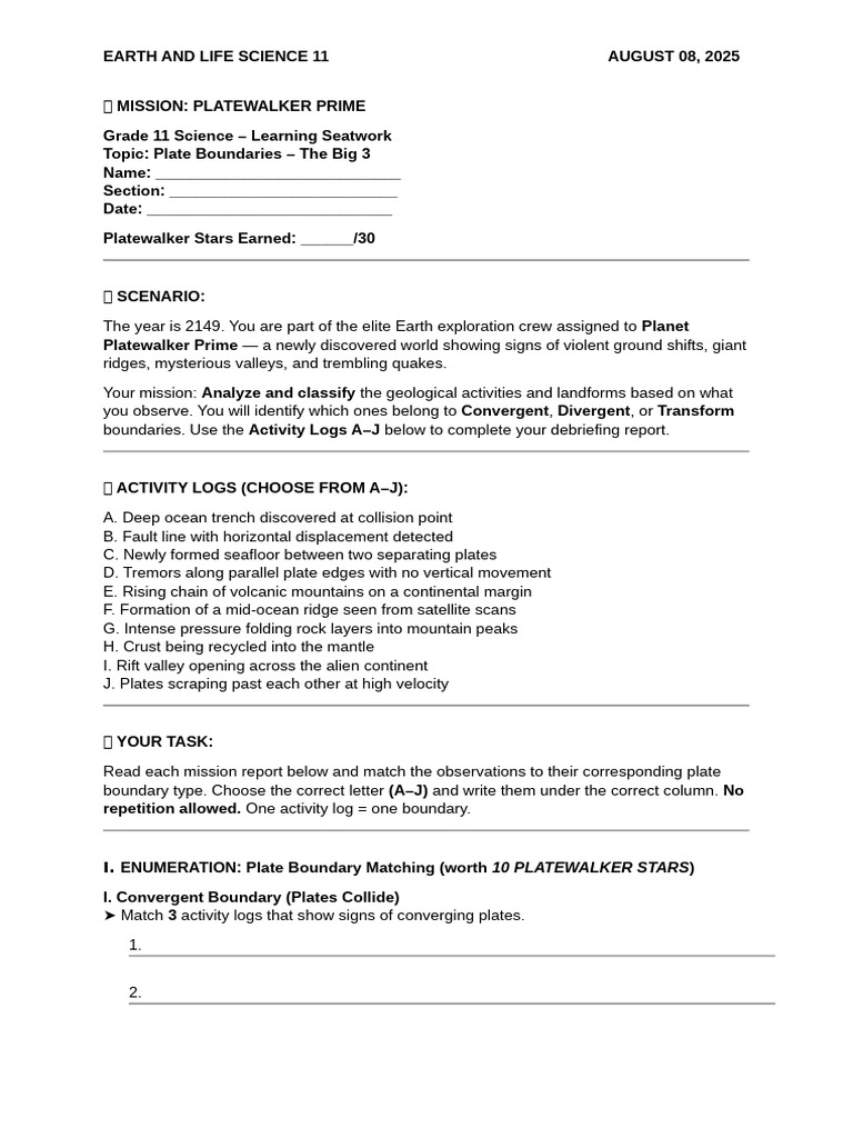 ELS11 - ACTIVITY MATERIAL - Platewalker Prime Learning Seatwork ...