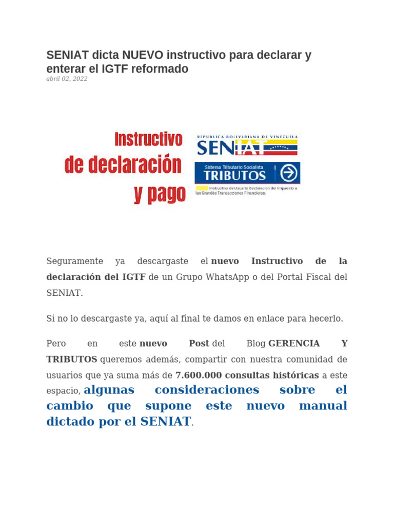 Instructivo IGTF SENIAT 2024 | PDF | Impuestos | Economias