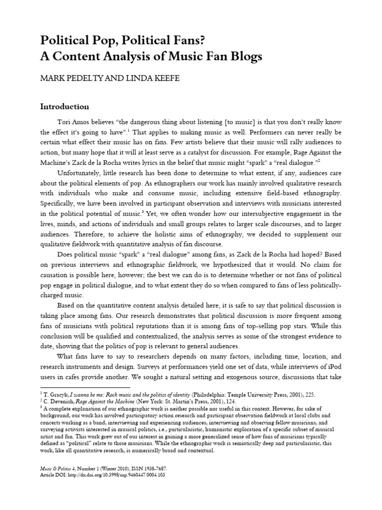 Political Pop Political Fans A Content Analysis of Music Fan | PDF ...