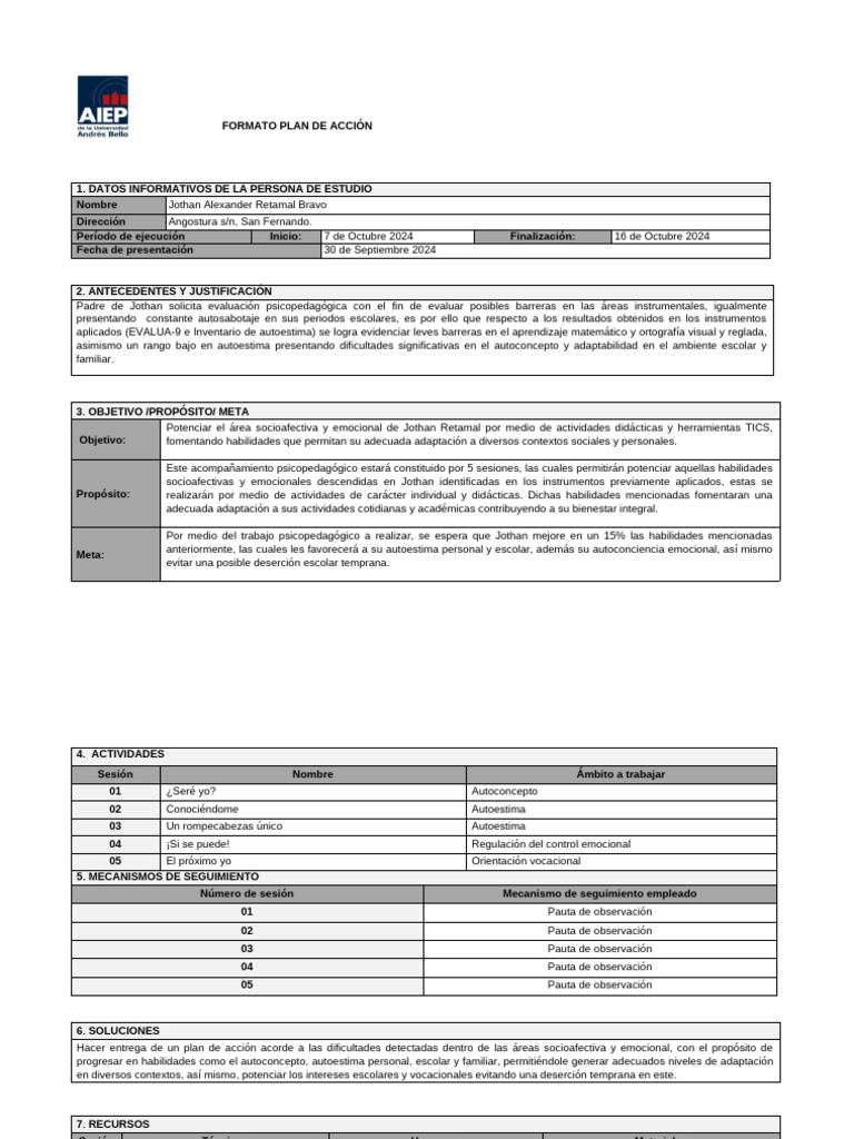 plan de accion | PDF | Psicología Educacional | Modificación de comportamiento