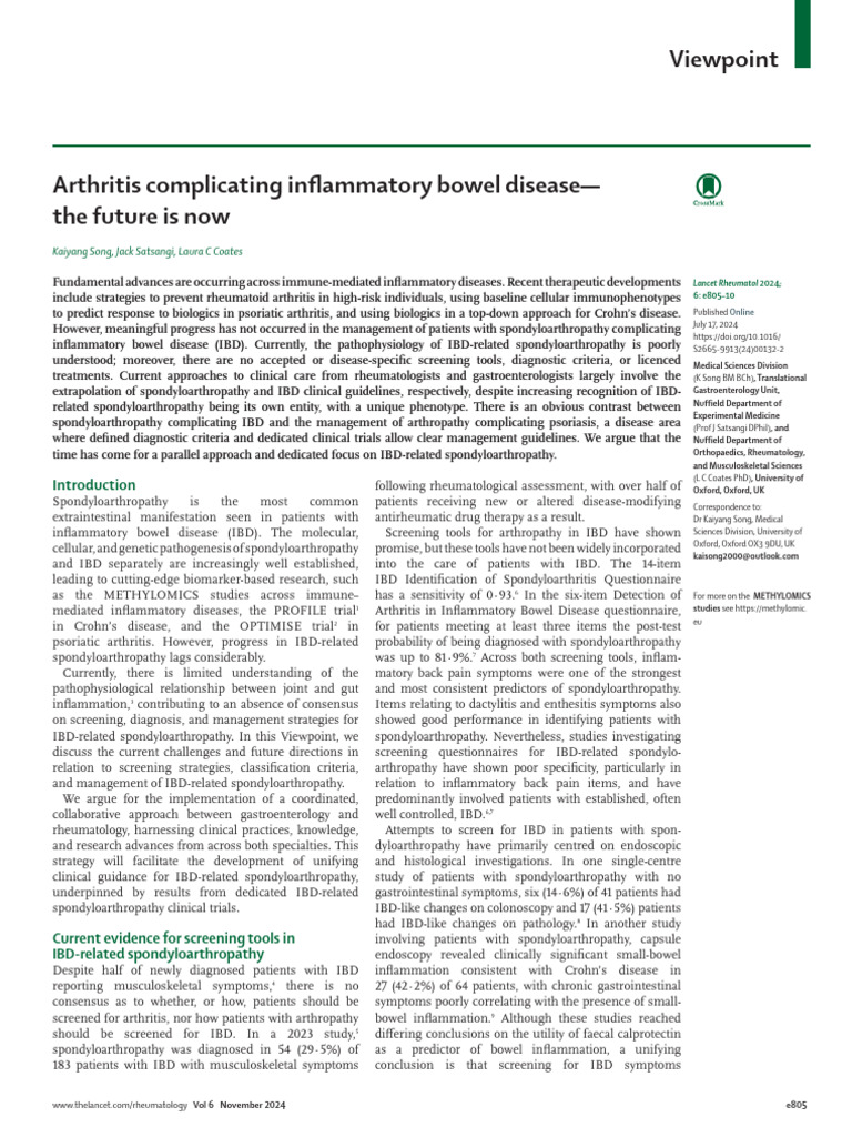 Jithender 02 09-09-2025 Arthritis Complicating IBD | PDF | Inflammatory Bowel Disease | Health Care