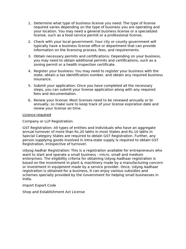 Types of Business Licenses Explained | PDF