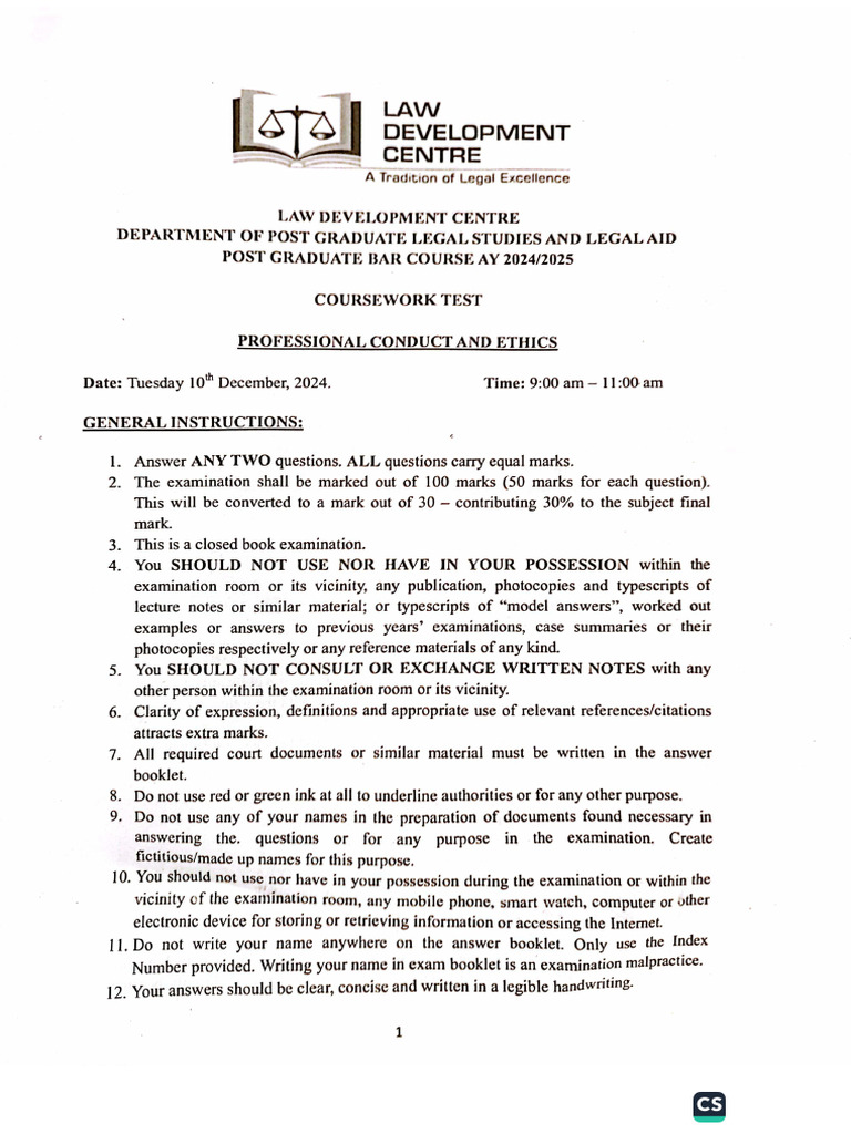 LDC Final Exams Adr and Professional Conduct | PDF