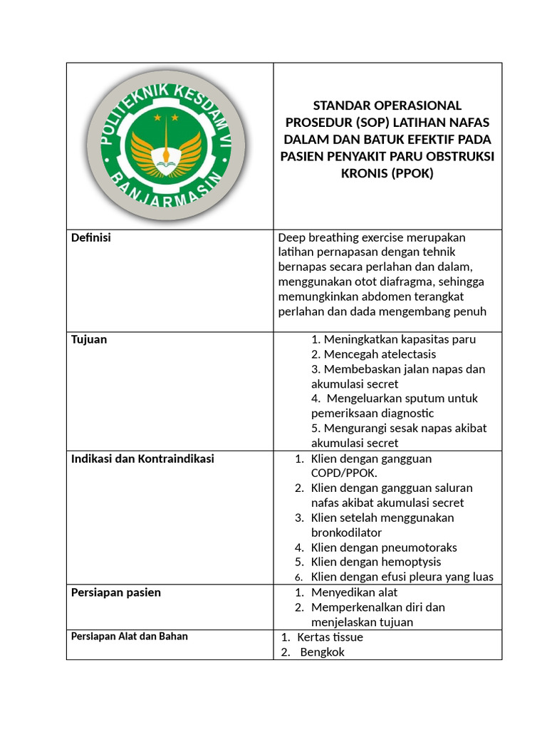 SOP Latihan Nafas untuk PPOK | PDF