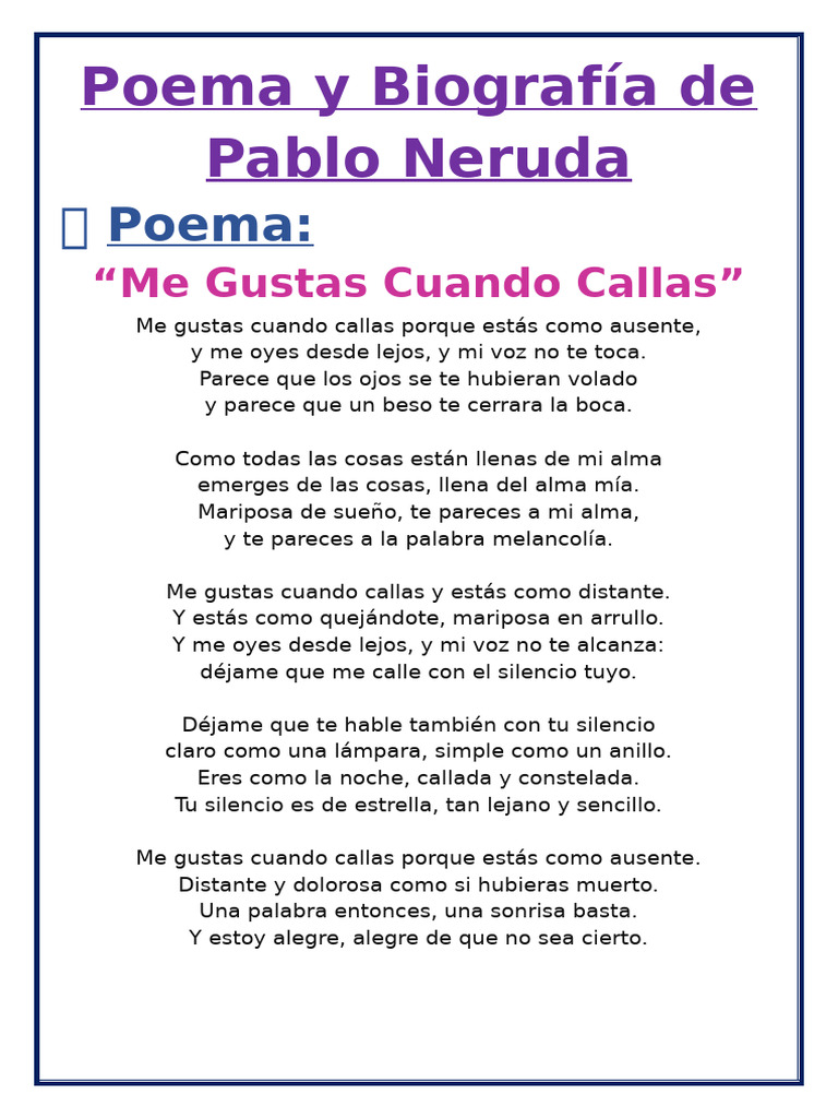 Poema y Biografía de Pablo Neruda | PDF