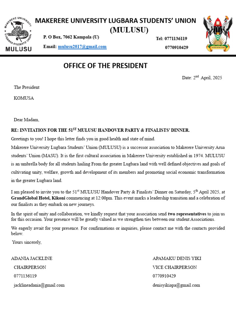 51st MULUSU Handover Party Invitation | PDF