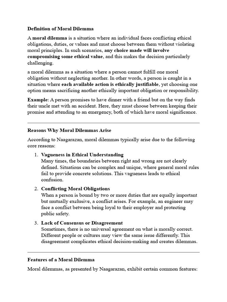 Definition of Moral Dilemma | PDF | Utilitarianism | Virtue