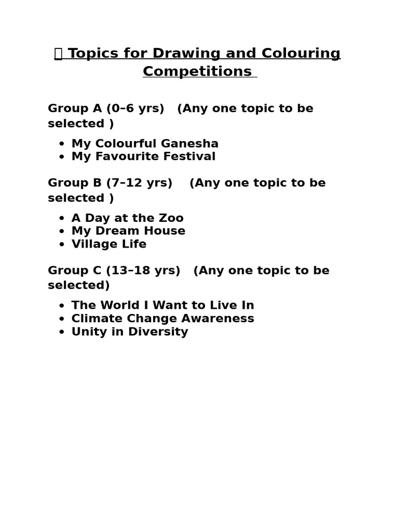 Topics For Drawing Competition | PDF