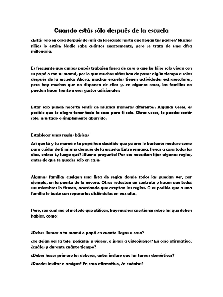 Cuando Estás Sólo Después de La Escuela | PDF