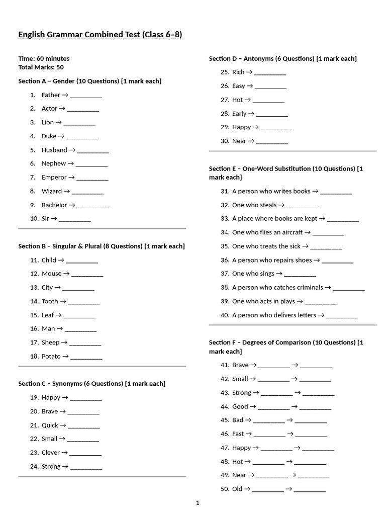English Grammar Test for Grades 6-8 | PDF | Chess Openings | Chess Theory