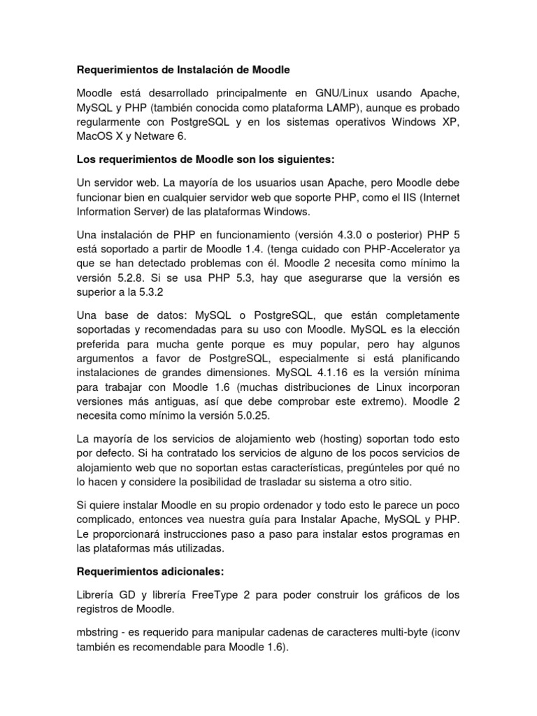 Requerimientos De Instalación De Moodle Pdf Servidor Apache 
