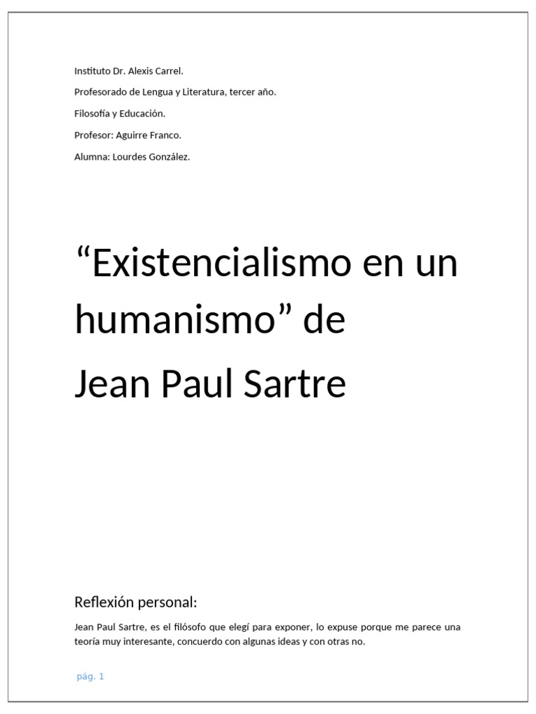 Reflexión Personal | PDF | Jean Paul Sartre | Libertad