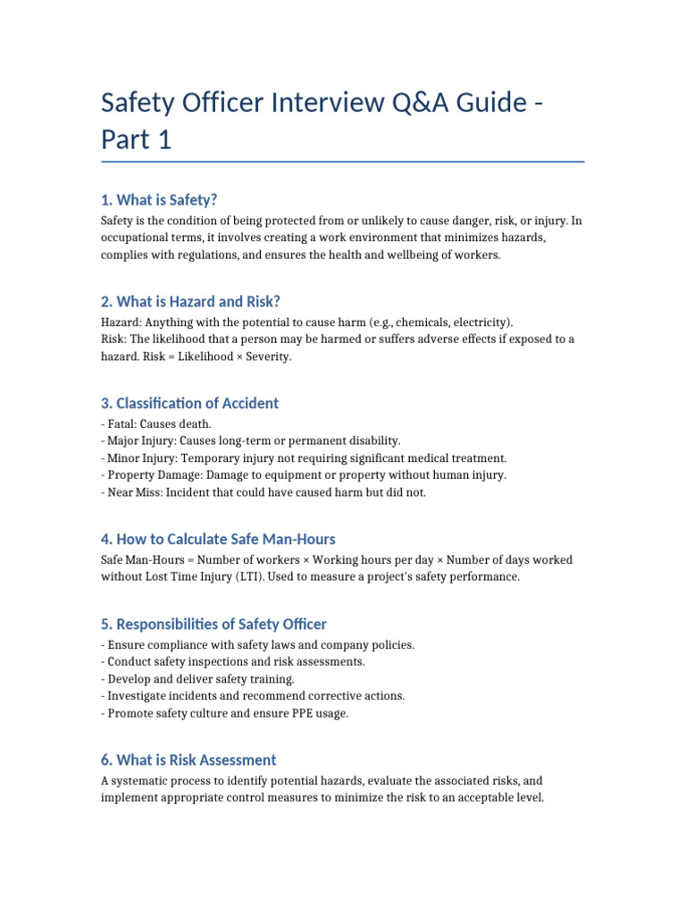 Safety Officer Interview Q&A Guide | PDF | Safety | Risk