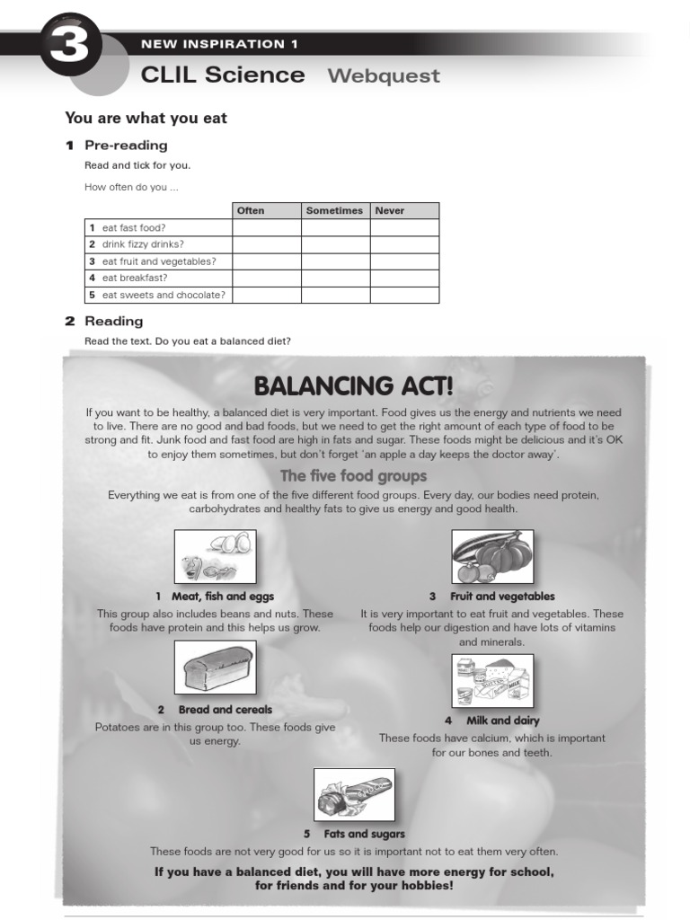 Inspiration CLIL 1 Science | PDF | Healthy Diet | Foods