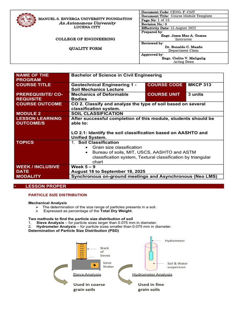 Gomez MKCP-313 Course-Module Midterm 1st-Sem 2025-2026 | PDF | Silt | Particle Size Distribution