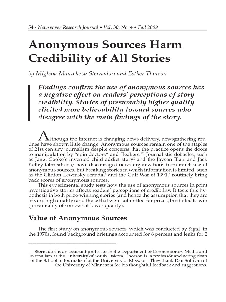 Anonymous Sources Harm Credibility of All Stories | PDF | Credibility ...