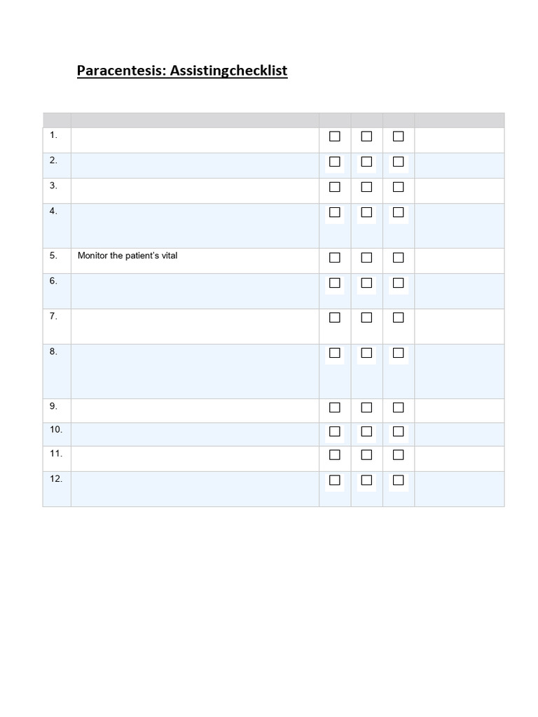 Paracentesis Assistance Checklist | PDF