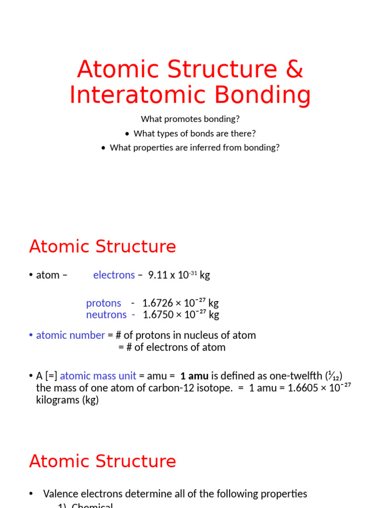 Atomic Structure & Interatomic Bonding | PDF | Chemical Bond | Ionic ...