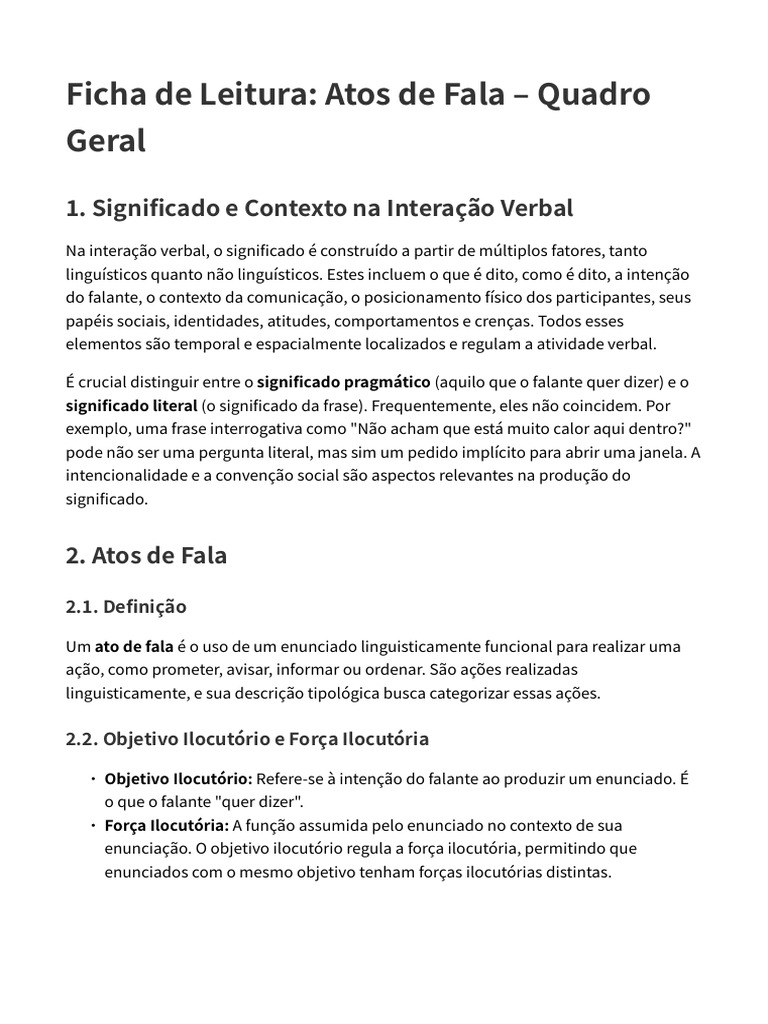 Atos de Fala: Significado e Tipos | PDF | Linguística | Comunicação humana