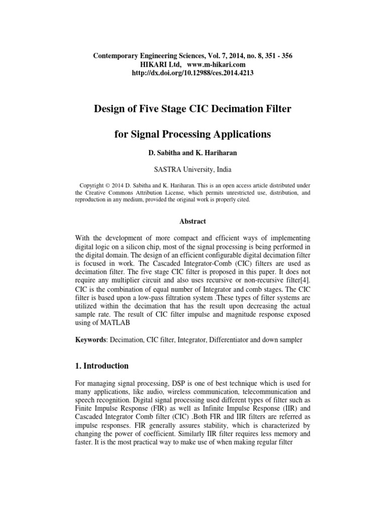 Five-Stage CIC Decimation Filter Design | PDF | Filter (Signal ...
