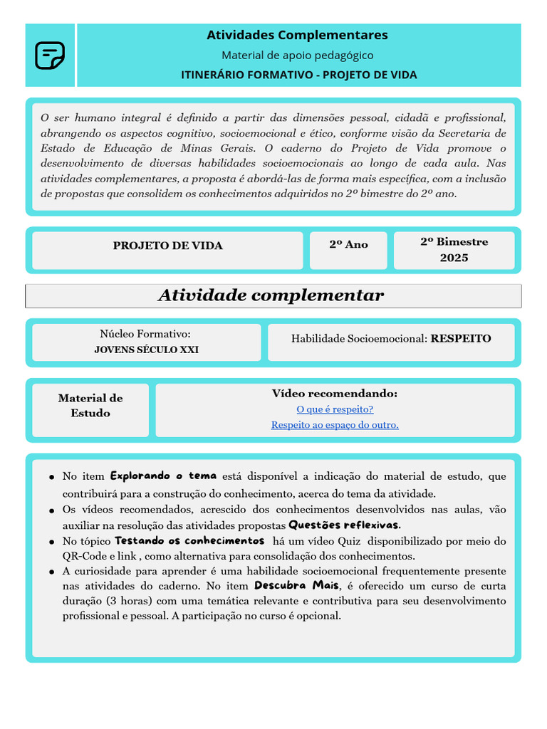 2 Bim Projeto de Vida 2º Ano Atividade Complementar (5) | PDF | Pedagogia