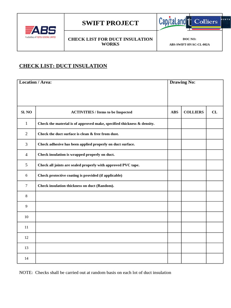 Check List For Duct Thermal Insulation | PDF