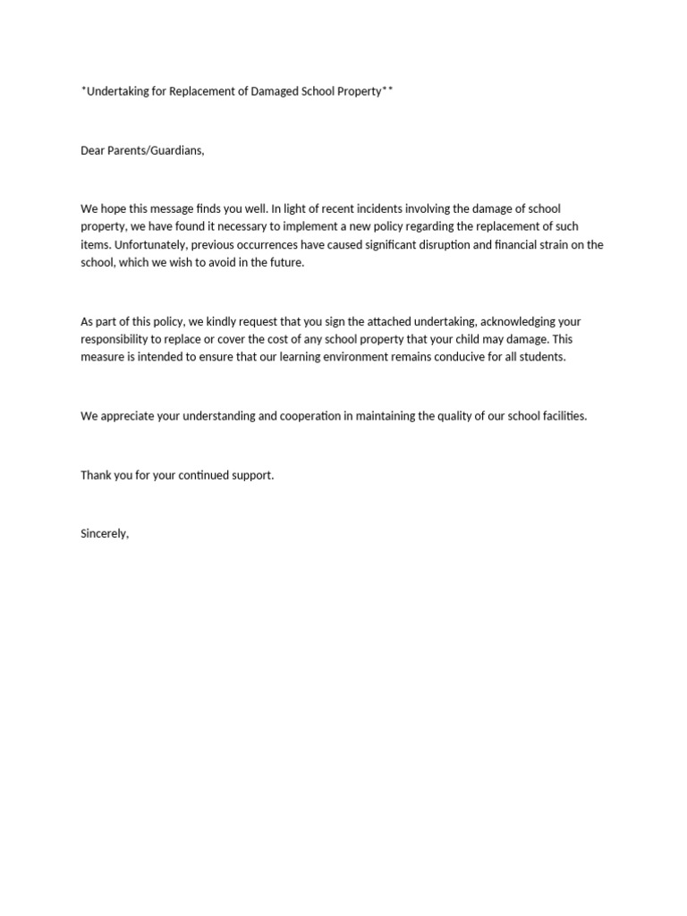 School Property Damage Policy Notice | PDF