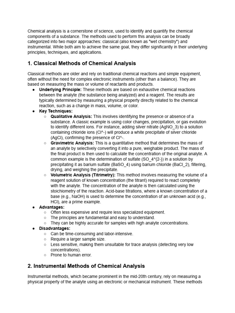 Classical vs. Instrumental Analysis Methods | PDF | Analytical ...
