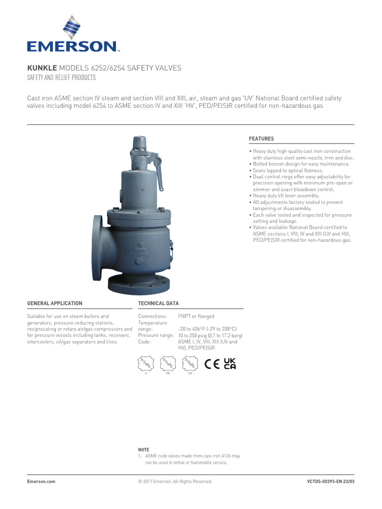 Datasheet KUNKLE MODELS 6252/6254 SAFETY VALVES | PDF | Valve | Gas ...